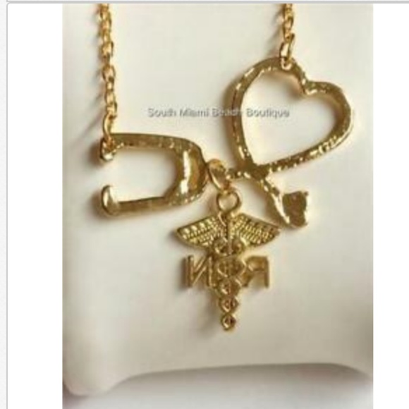 Jewelry | Gold Rn Nursing Caduceus Necklace Stethoscope 19 | Poshmark